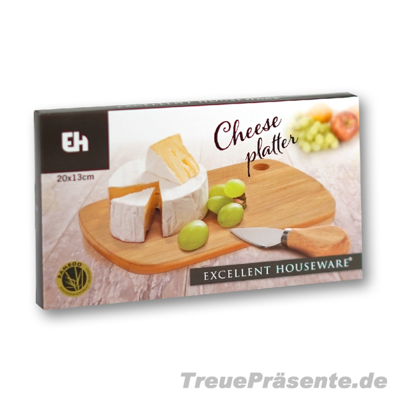 Käsebrett Bambus inkl. Käsemesser, ca. 23 x 13 cm, sortiert